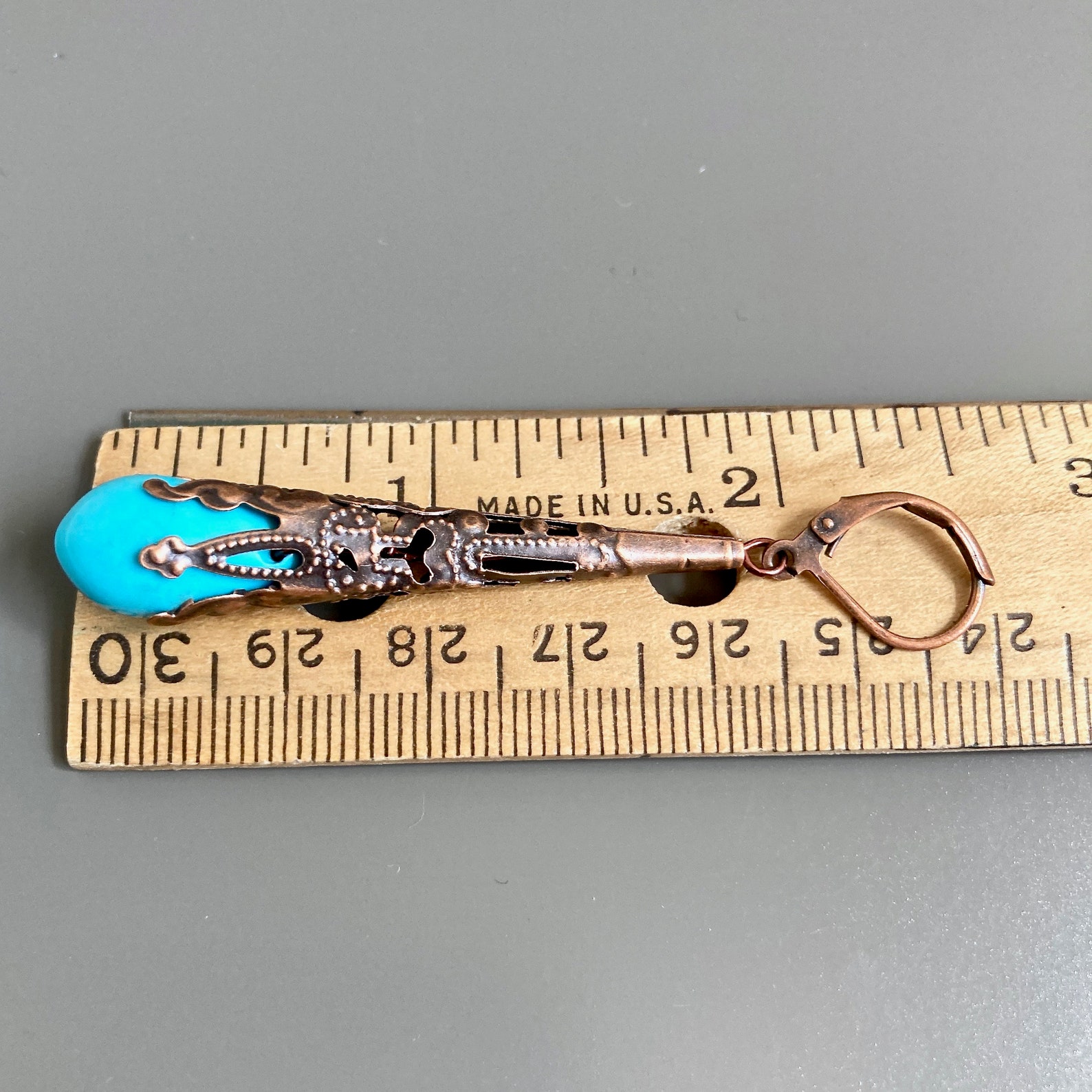 Turquoise Trumpet Earrings - Copper Filigree Earrings, Long Earrings ...