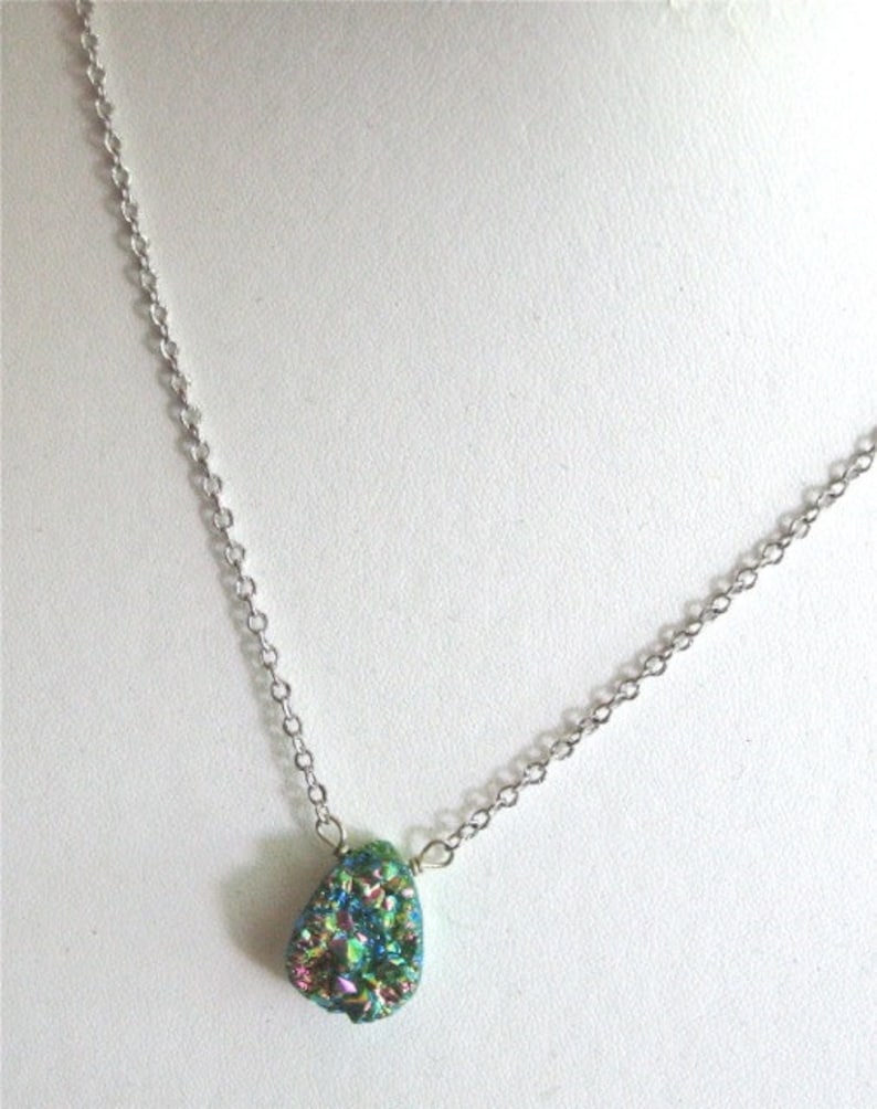 Druzy Jewelry - Titanium Druzy Quartz Pendant Necklace, Sterling Silver ...