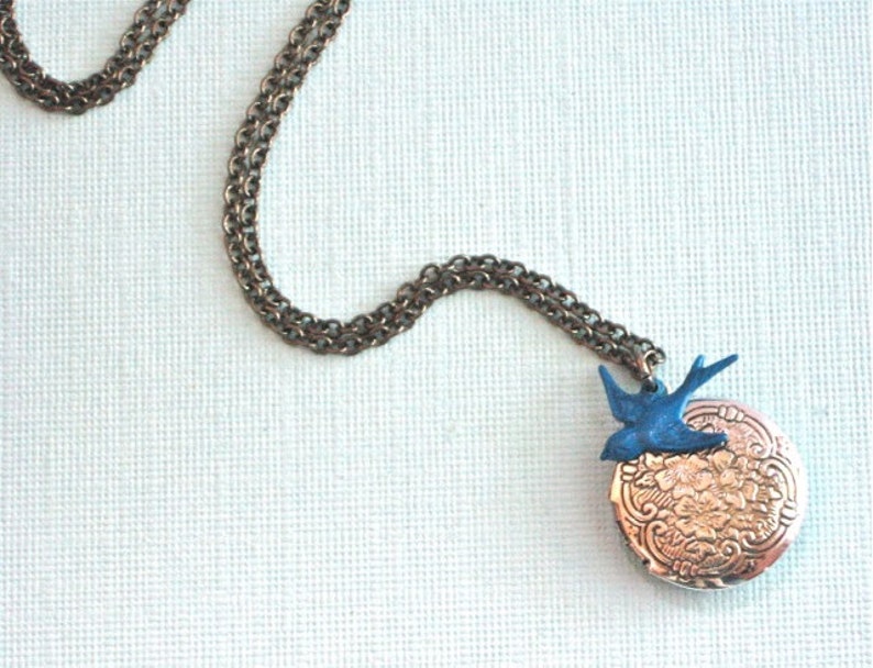Blue Bird Locket Necklace Small Locket Necklace Silver | Etsy Blue Bird Locket Necklace Small Locket Necklace Silver | Etsy