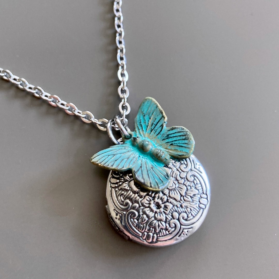 Small Silver Locket Butterfly Necklace - Locket Necklace, Girl Locket ...
