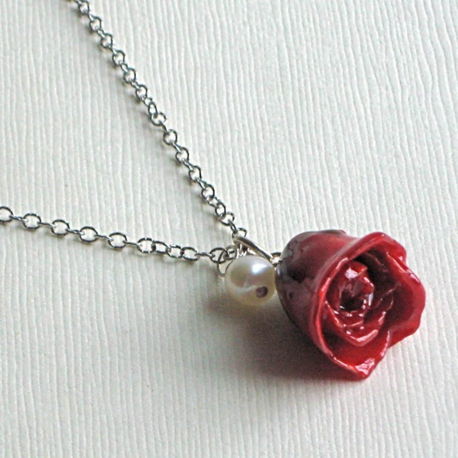 Real Red Rose Bud Necklace - Real Flower Necklace, Real Flower Jewelry ...