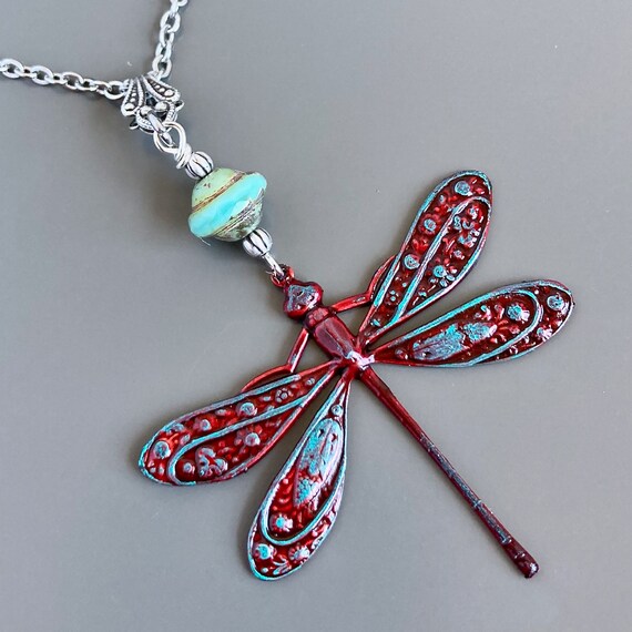 Red Dragonfly Necklace Dragonfly Jewelry Nature Jewelry Gift for Woman Dragonfly Gift Red and Turquoise Necklace Graduation Gift Etsy UK