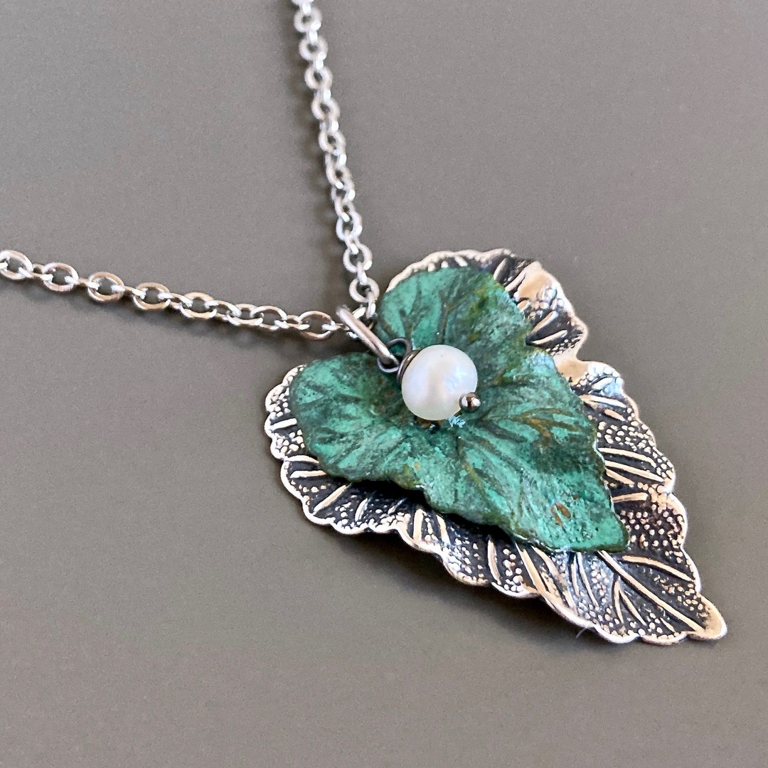 Leaf Necklace - Mixed Metal Necklace, Leaf Jewelry, Nature Jewelry ...
