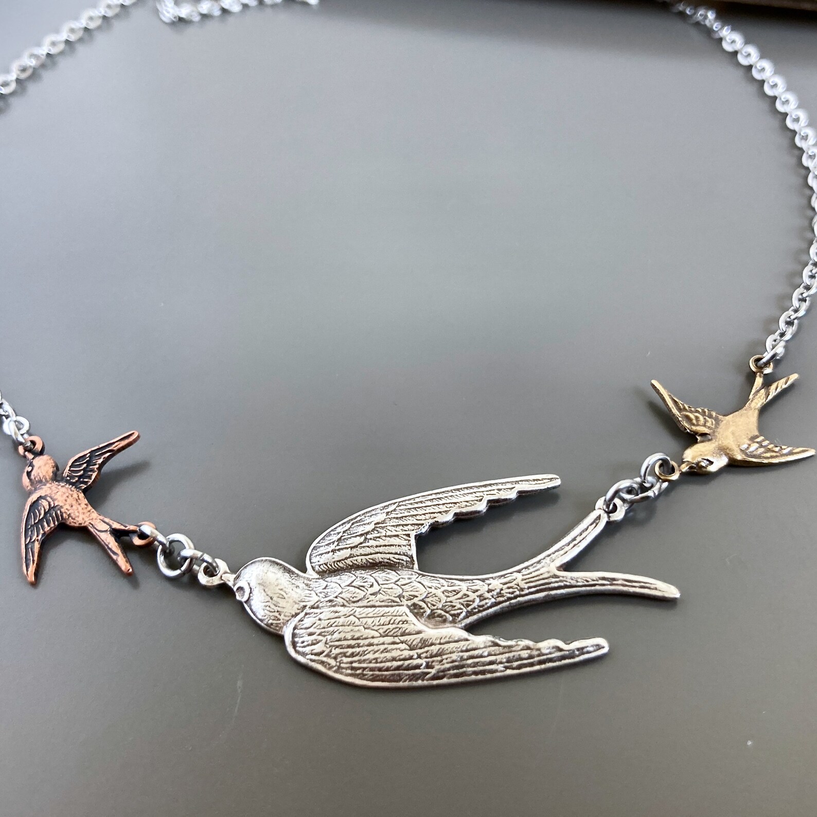 Mixed Metal Bird Necklace - Nature Jewelry, Bird Jewelry, Gift for ...