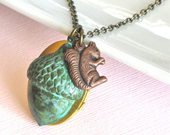 Squirrel Acorn Locket Necklace Brass Jewelry - Etsy