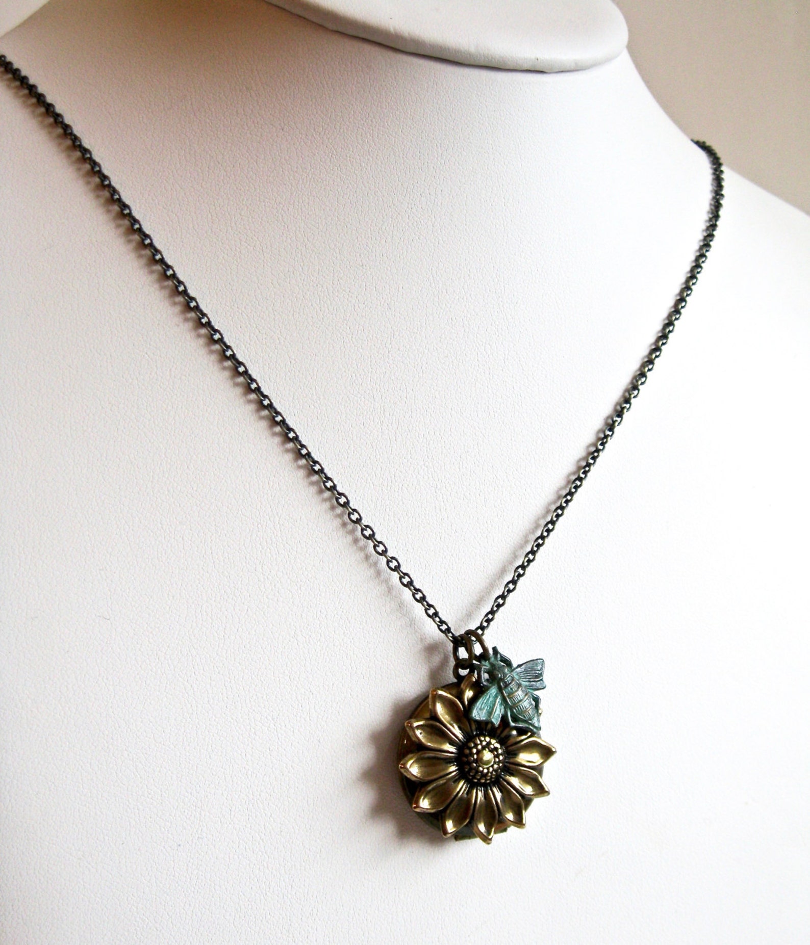 Brass Sunflower Locket Necklace Flower Jewelry Floral - Etsy