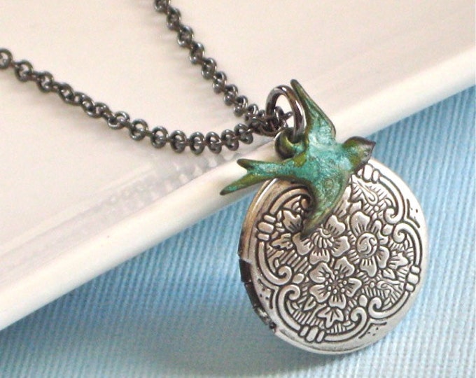 Small Locket Necklace, Bird Jewelry, Nature Jewelry, Nature Necklace ...