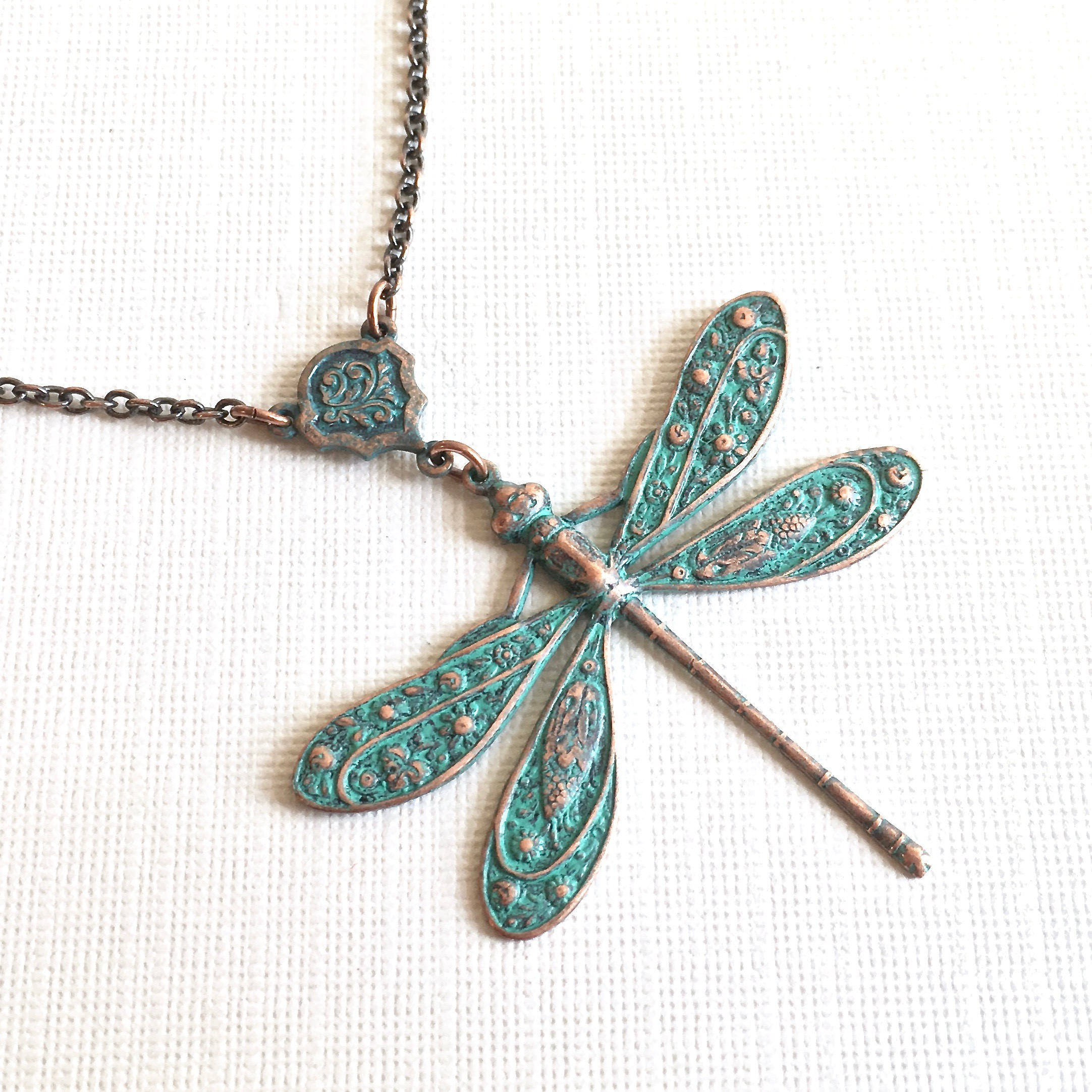 Teal Copper Dragonfly Necklace - Patina Necklace, Dragonfly Jewelry ...