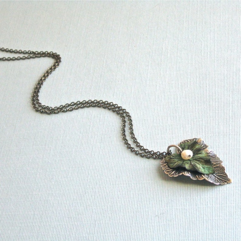 Leaf Necklace - Mixed Metal Necklace, Leaf Jewelry, Nature Jewelry ...