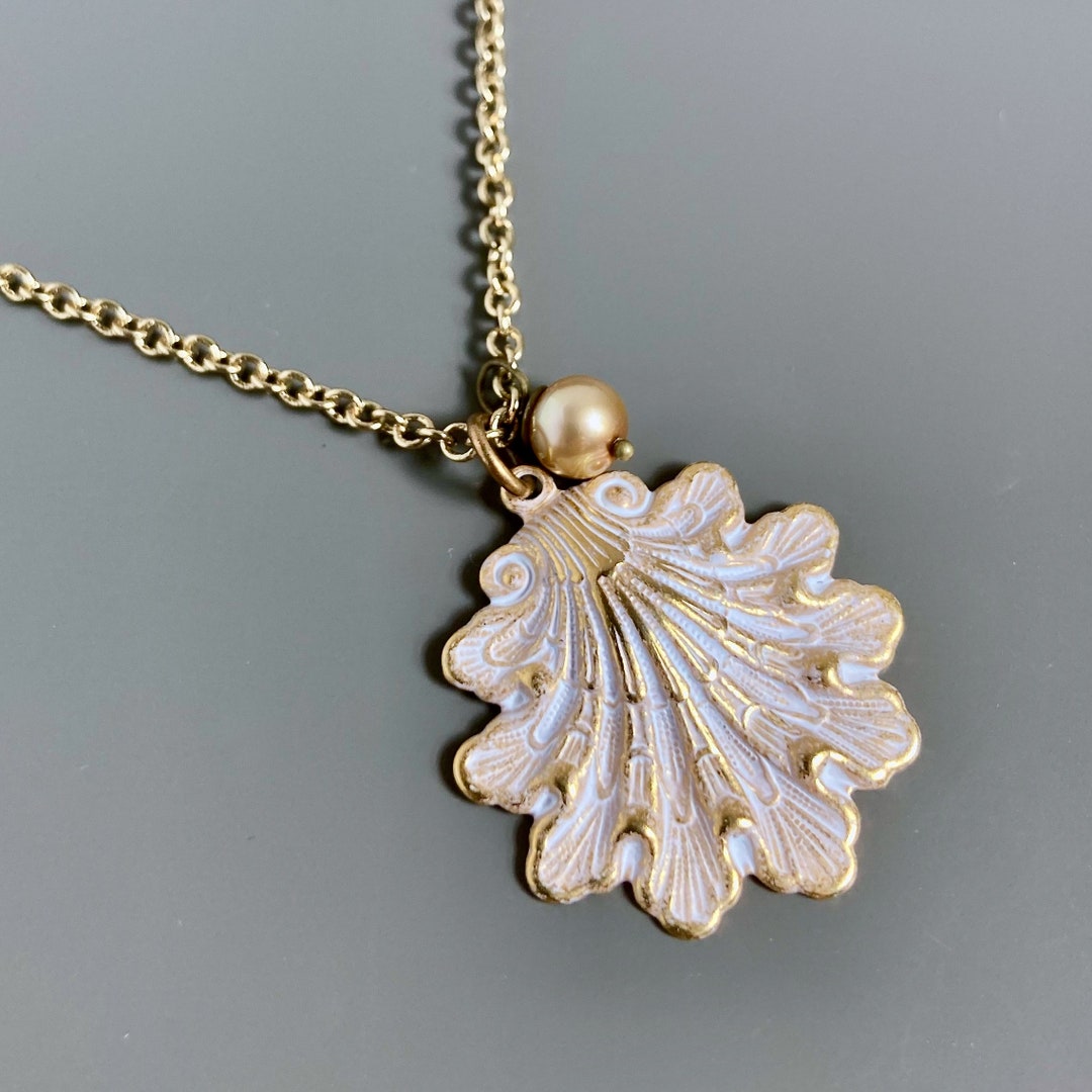White Shell Necklace - Ocean Jewelry, Beach Jewelry, White and Gold ...