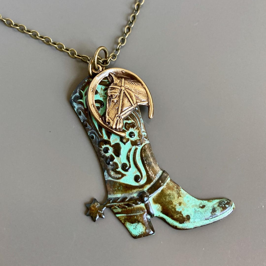 Cowgirl Boot Necklace - Horse, Western Jewelry, Texas Jewelry, Lone ...