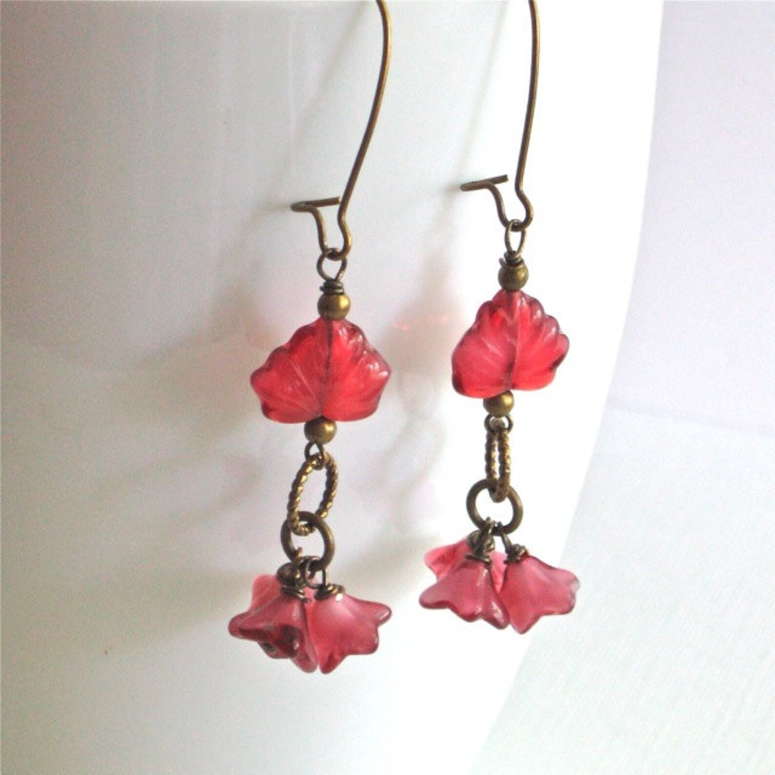 Raspberry Flower Earrings Czech Glass Earrings Maple Leaf - Etsy