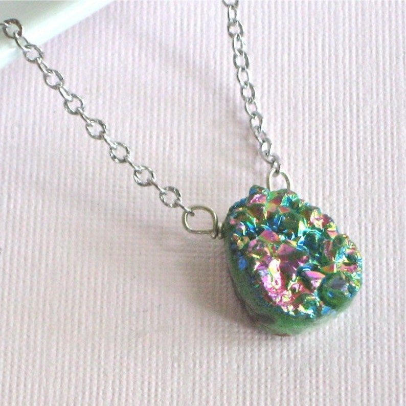 Druzy Jewelry - Titanium Druzy Quartz Pendant Necklace, Sterling Silver ...