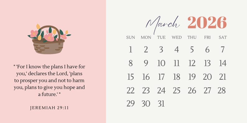 2026 Christian Calendar Printable | Bible Verse Desk Calendar (PNG) - Etsy