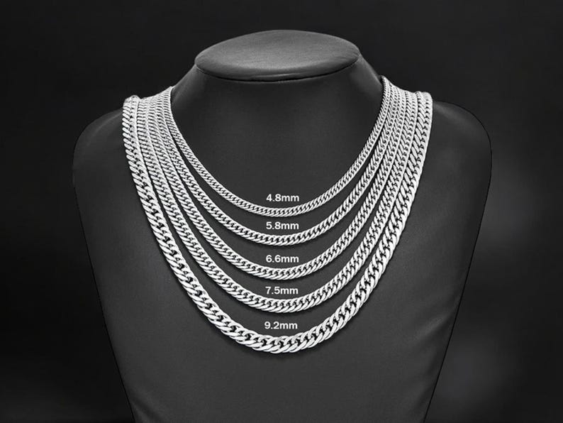 Classic Cuban Link Chain Necklace Stainless Steel 4.8mm to 9.2mm Chunky ...