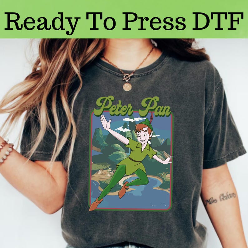 Retro Peter Pan Disney DTF, Disneyland Peter Pan Tinker Bell DTF, Tinkerbell DTF Transfer, Retro ...