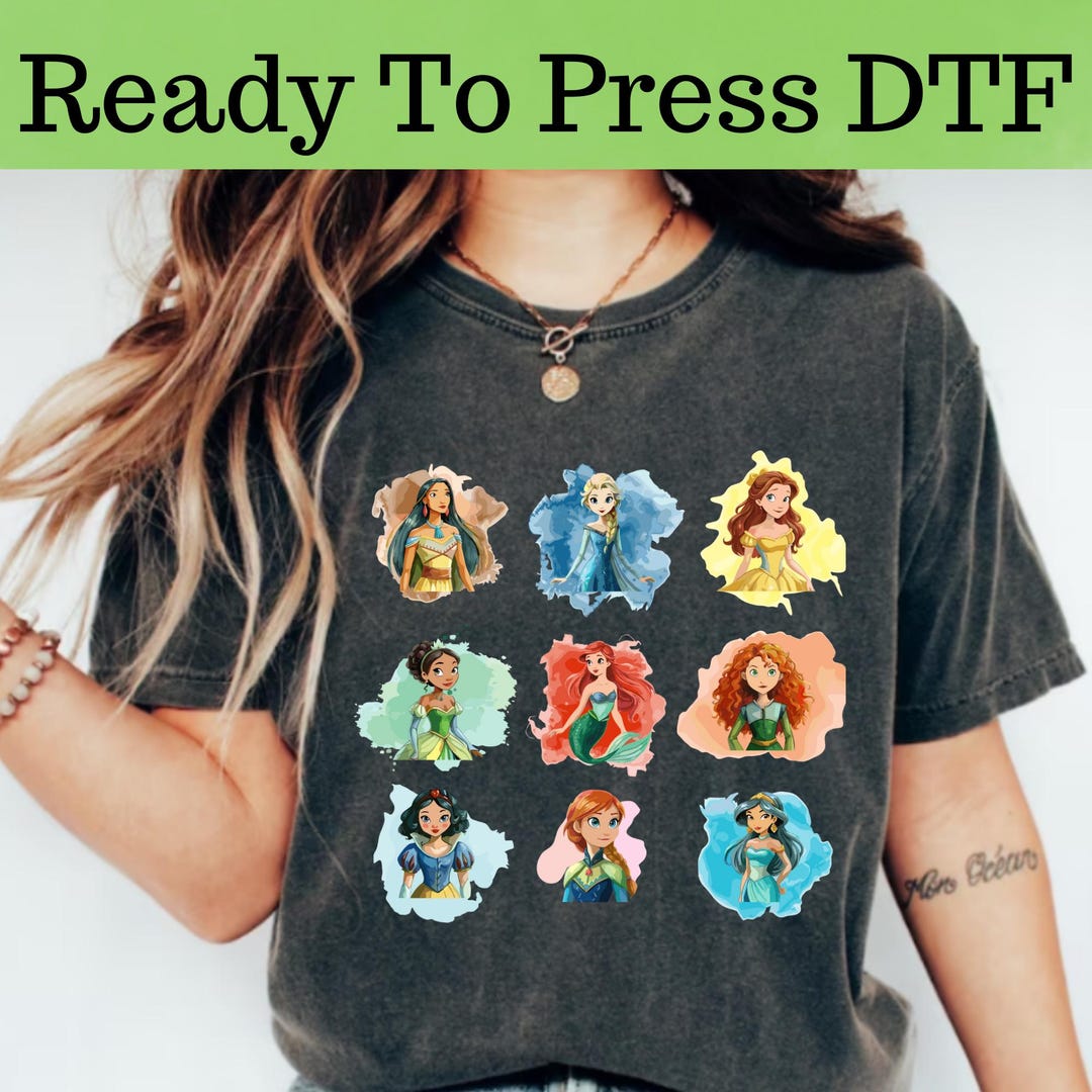 Disney Princesses DTF, Disney Princess Watercolor DTF Transfer, Disney ...