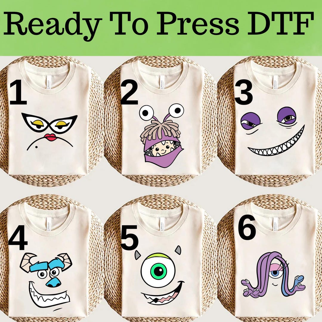 Monsters Characters Face DTF, Monsters Inc DTF Transfer, Monster Inc ...