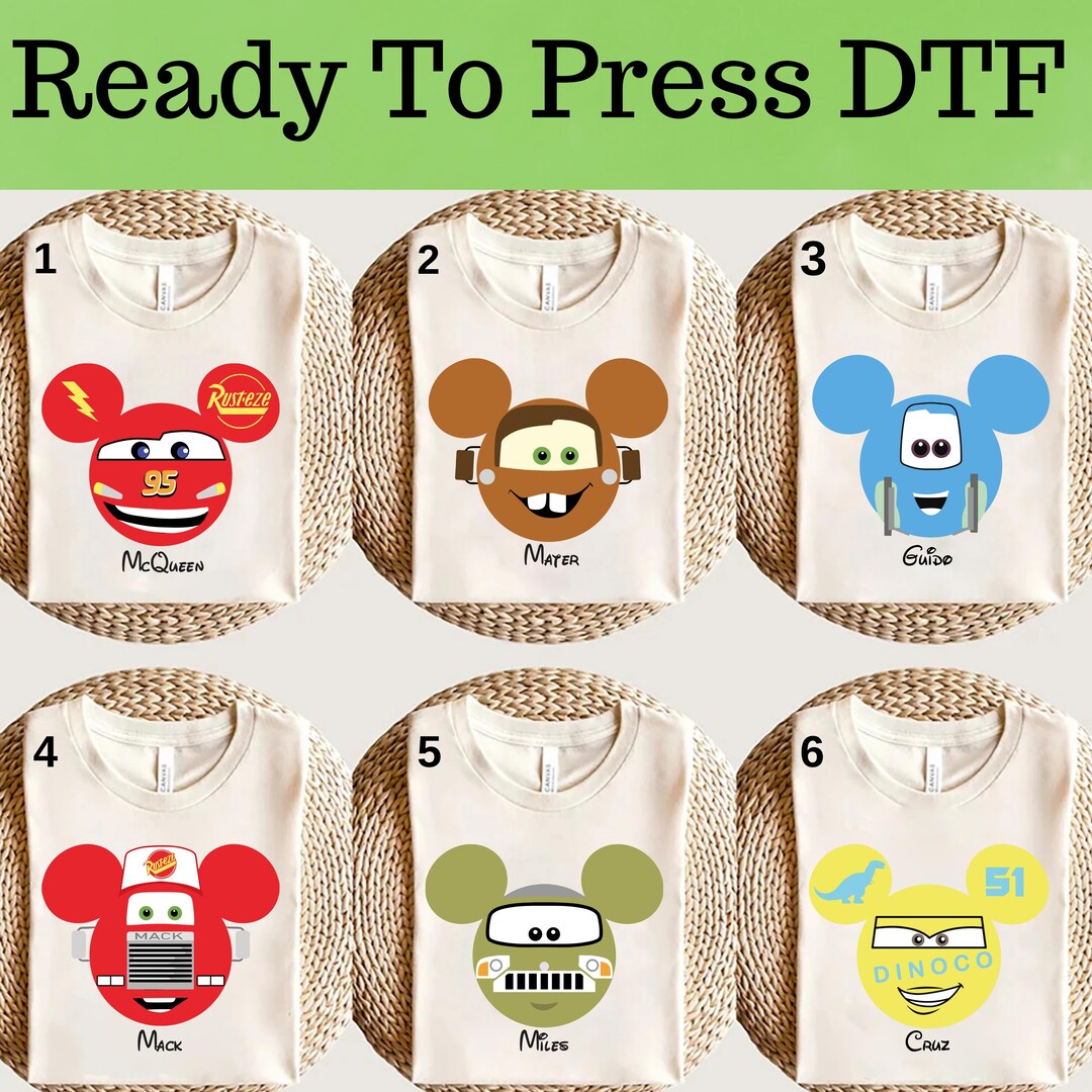 Disney Cars Characters Face DTF, Disney Cars DTF Transfer, Mcqueen and ...