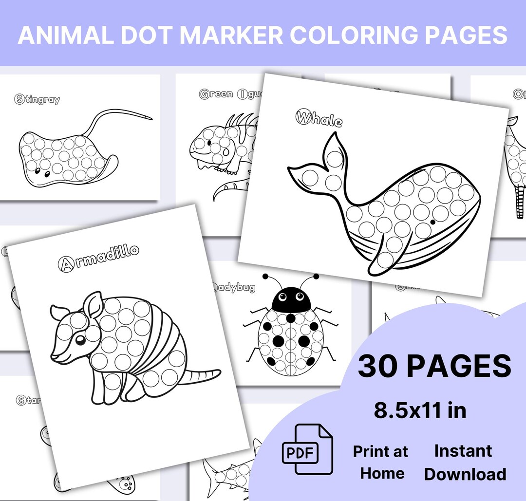 Kids Dot Marker Coloring Pages, Animal Dot Marker Printables, Do a Dot ...