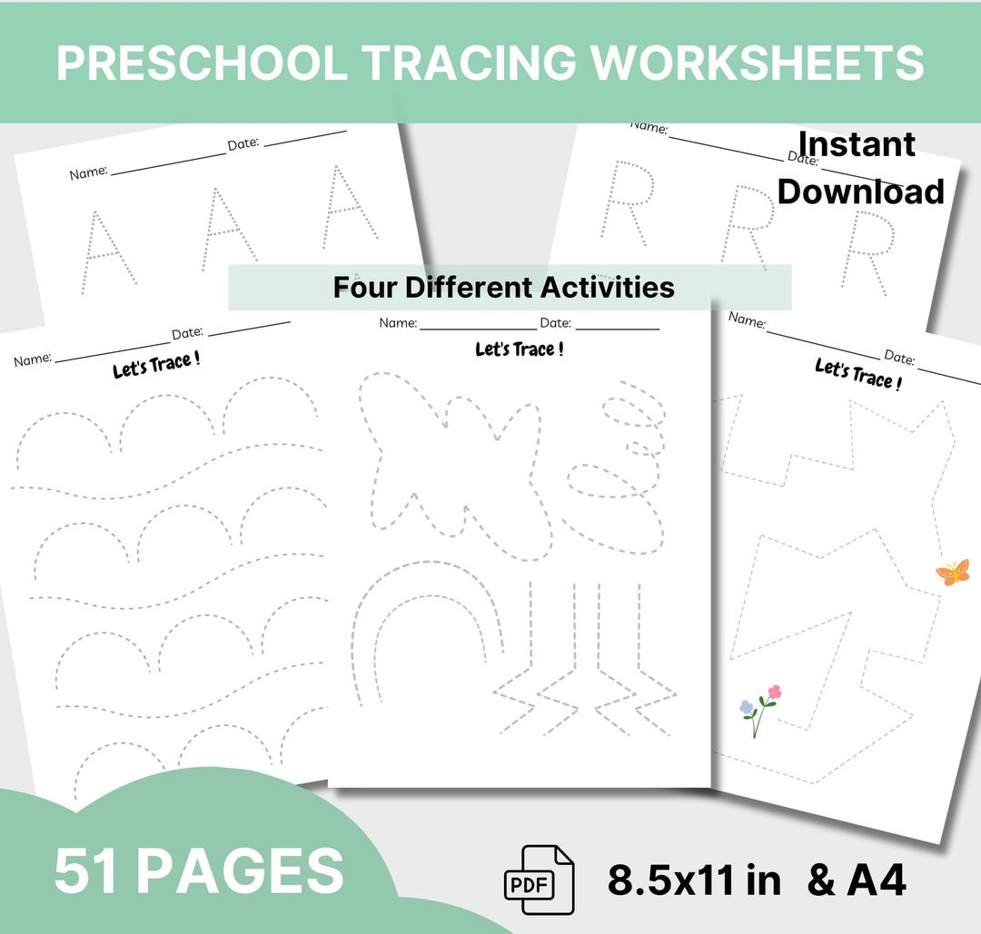 Preschool Line Tracing Worksheets, Trace Lines Printable , Alphabet ...