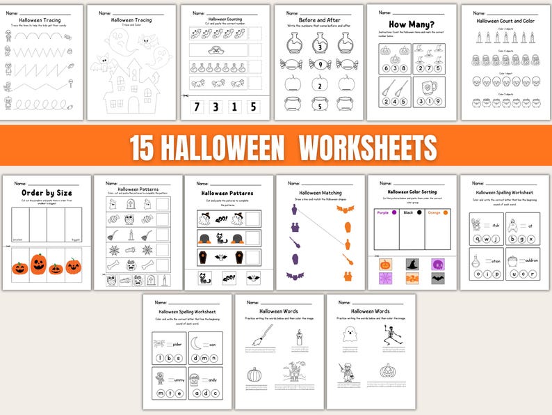 Fall Printable Worksheets Bundle Kids Halloween Printables Kids ...
