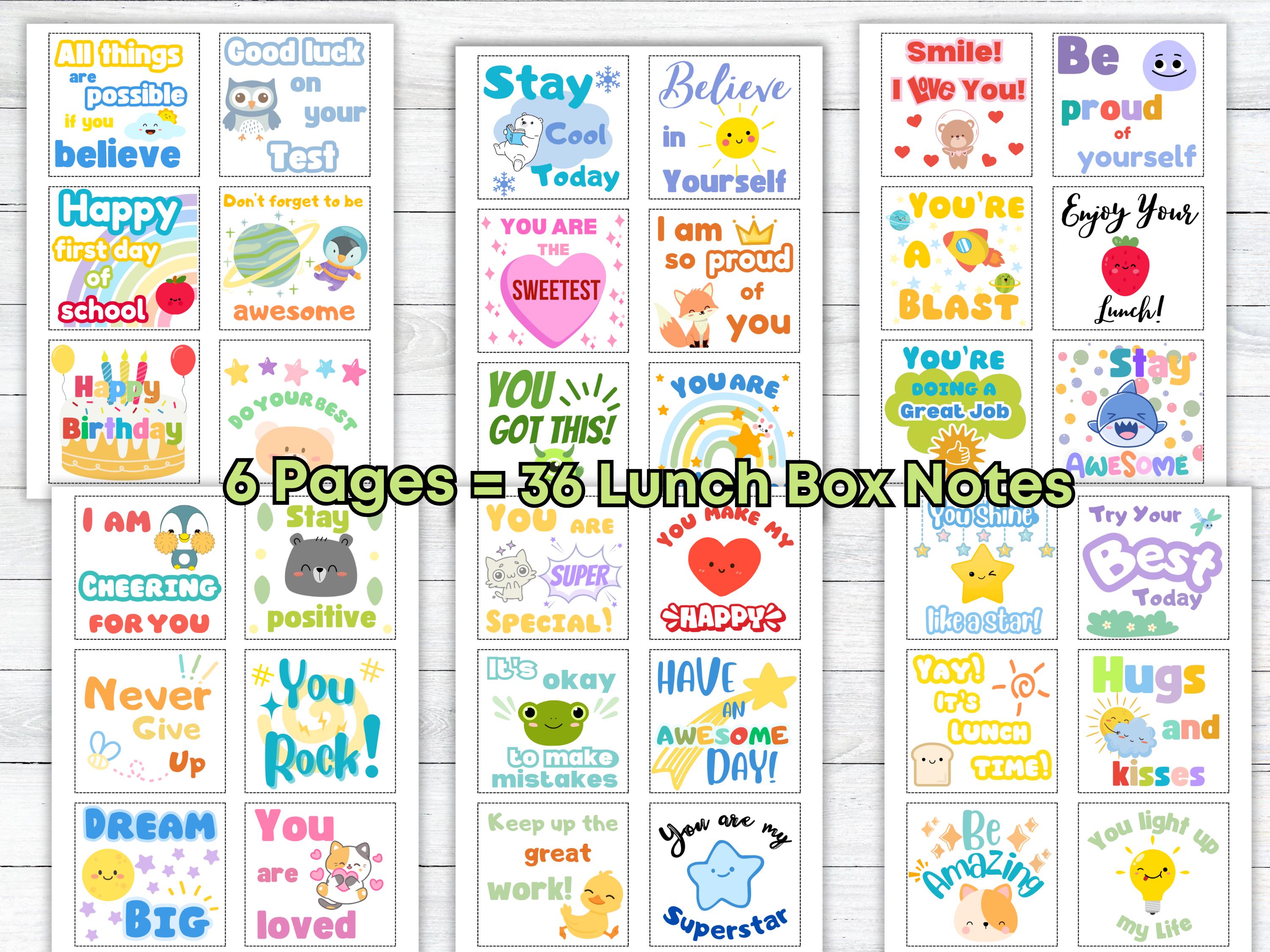36 Kids Lunch Box Notes Printable, Encouragement Notes for Kids ...