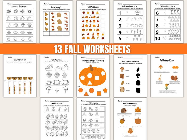 Fall Printable Worksheets Bundle Kids Halloween Printables Kids ...