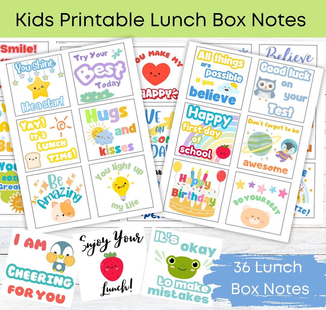 36 Kids Lunch Box Notes Printable, Encouragement Notes for Kids ...