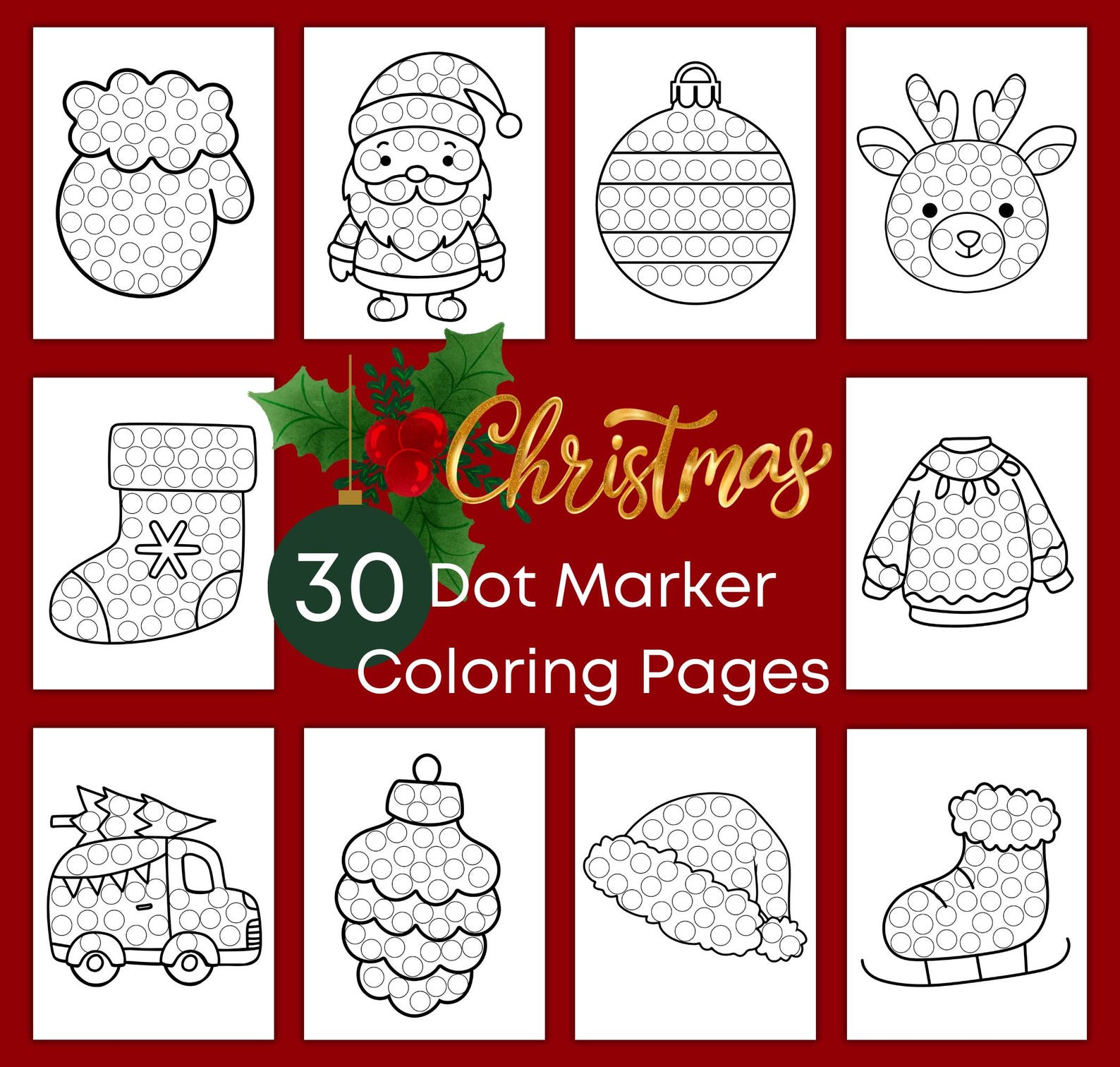 Christmas Dot Marker Coloring Pages, Christmas Kids Activity, Christmas ...