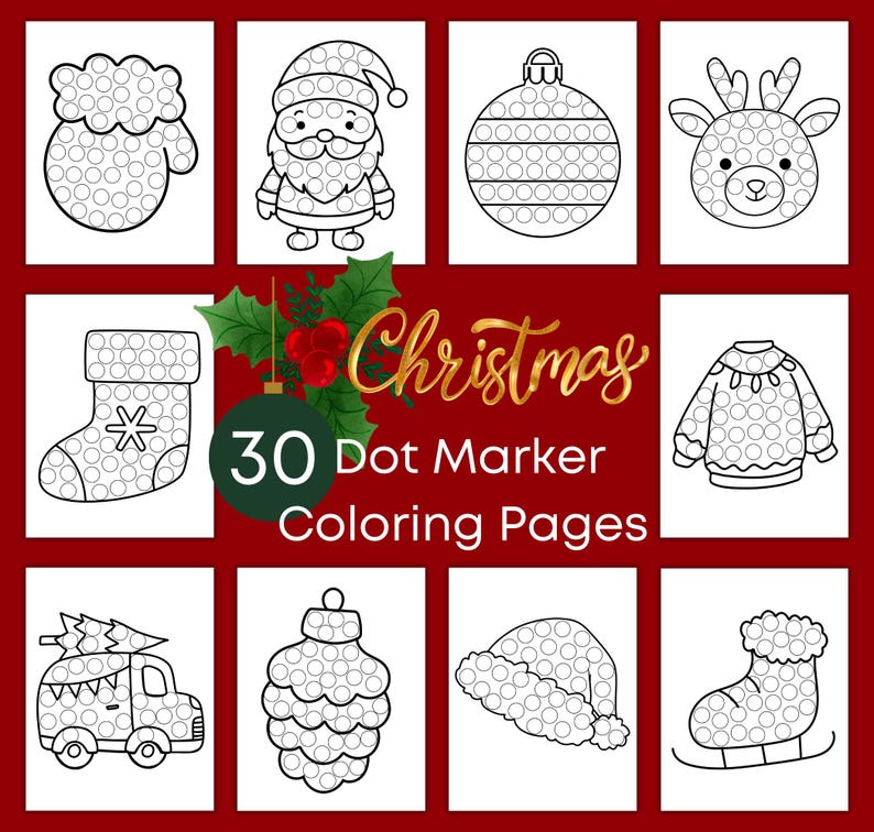 Christmas Dot Marker Coloring Pages, Christmas Kids Activity, Christmas ...