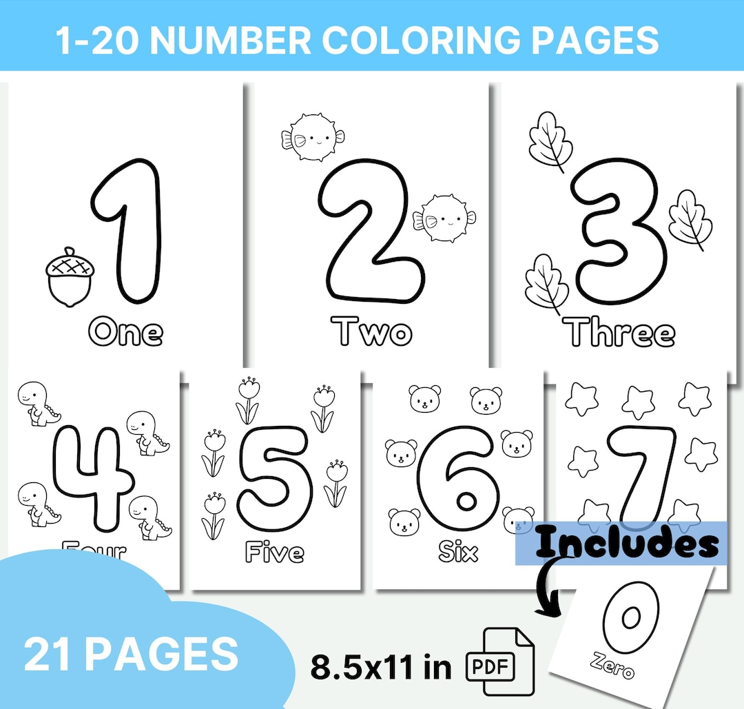 Numbers Coloring Pages, 1 to 20 Printable Coloring Pages, Learning ...