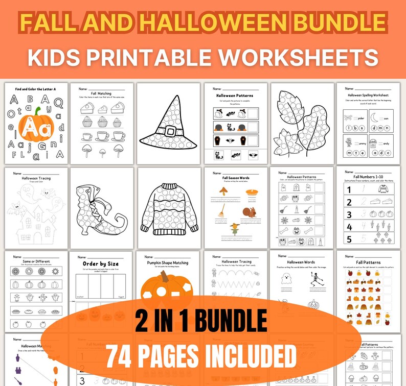 Fall Printable Worksheets Bundle Kids Halloween Printables Kids ...