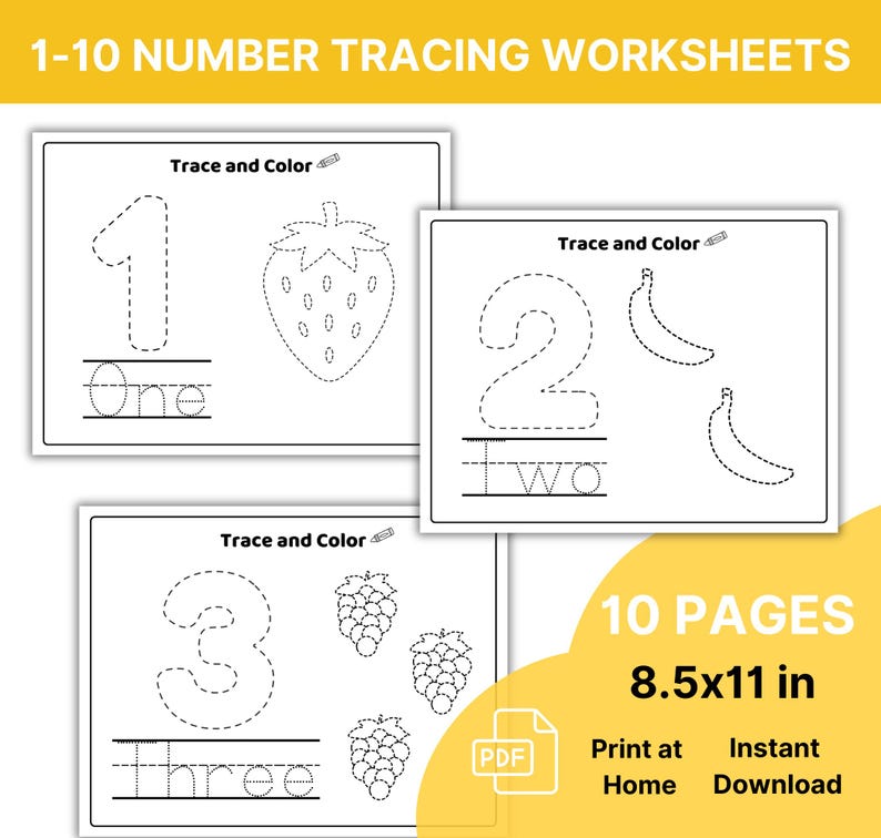 Number Tracing Worksheets 1-10,tracing Numbers, Preschool Printables ...