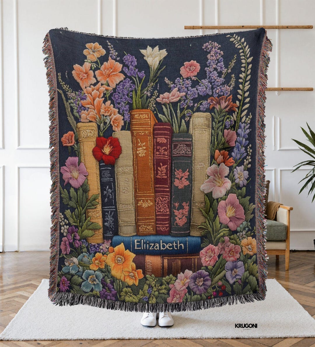 Personalized Book Nook Blanket – Birthflower Tapestry Throw for Book ...
