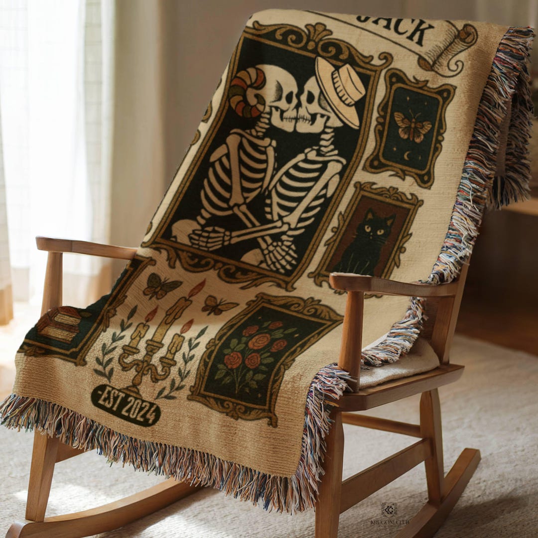 Skeleton Lovers, Customizable Halloween Blankets for Husband Wife Gift ...
