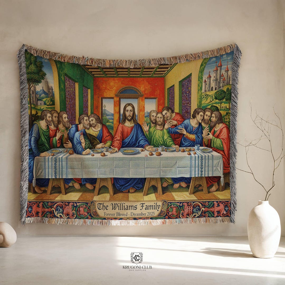 Personalized Last Supper Woven Tapestry Blanket: Medieval Christian ...