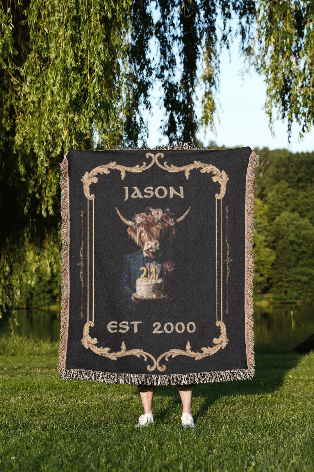21st Birthday Gift for Him Woven Throw Name Blanket, 21st Bday ...
