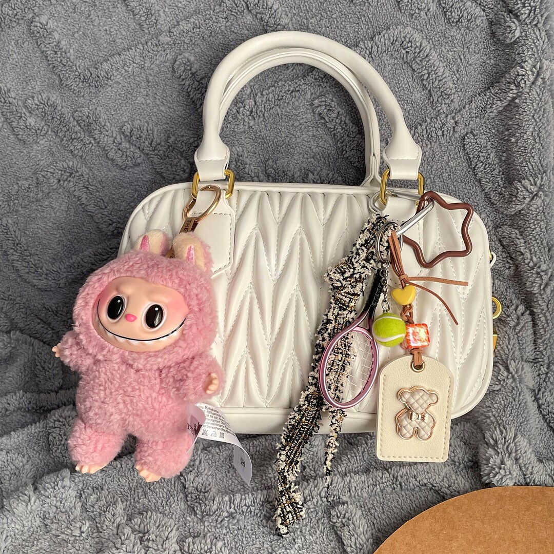 Pink Labubu Doll Plush Bag Charms Keychain Accessories for Purse ...