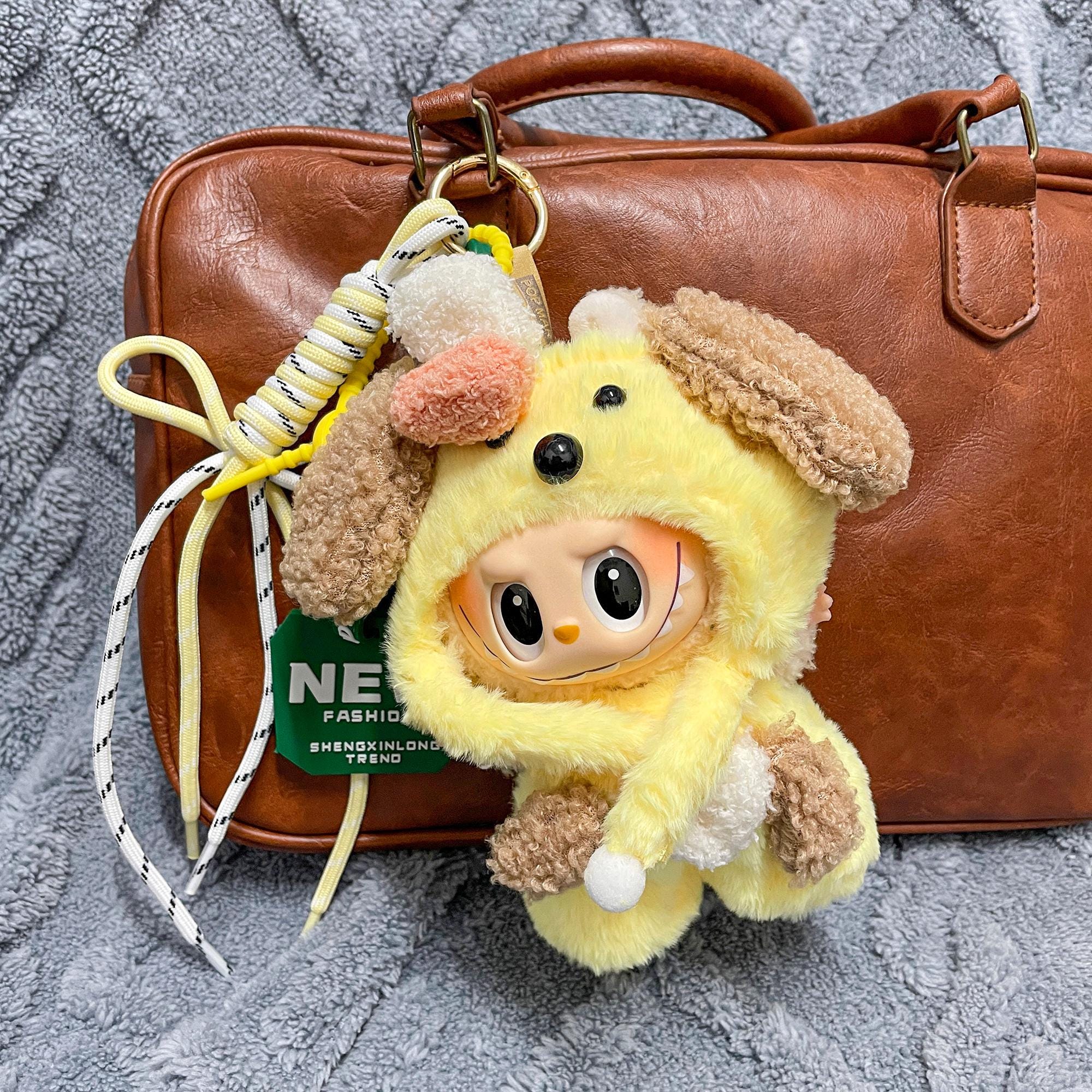 Labubu in Clothes Doll Plush Bag Charms Keychain Accessories for Purse ...