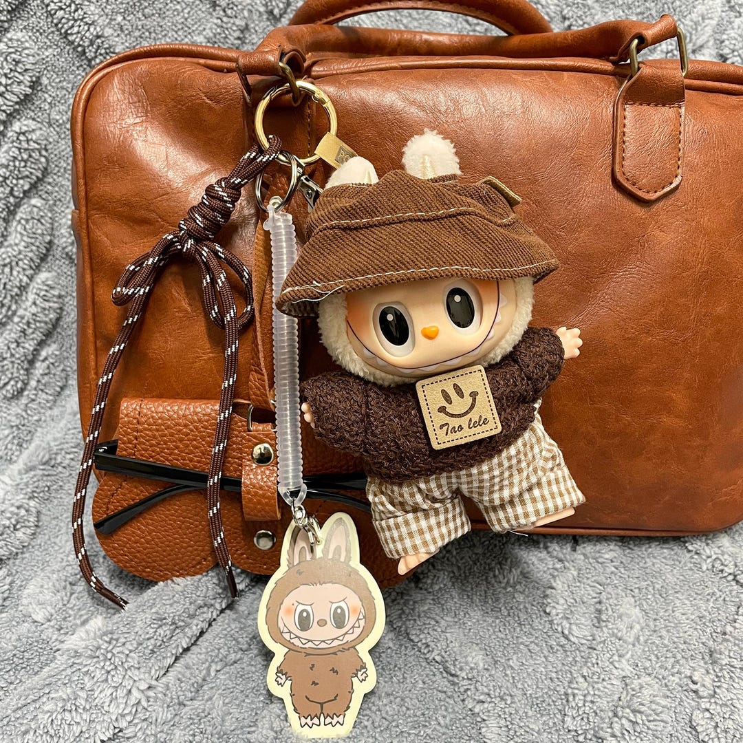 Labubu in Clothes Doll Plush Bag Charms Keychain Accessories for Purse ...