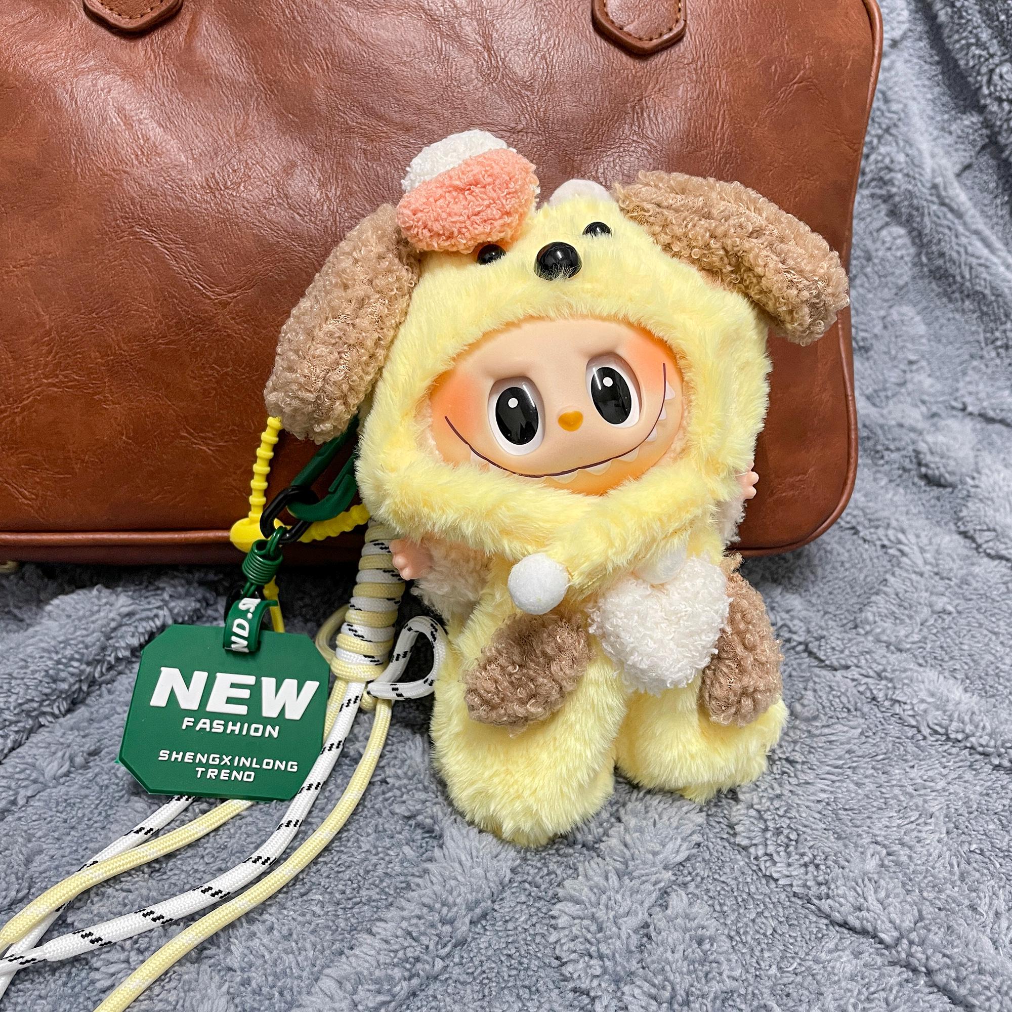 Labubu in Clothes Doll Plush Bag Charms Keychain Accessories for Purse ...