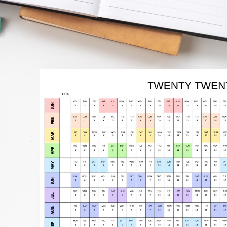 PRINTABLE Yearly Calendar 2025 Year at Glance Planner.giant Rainbow ...