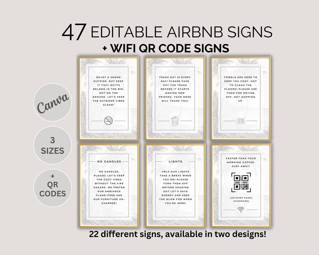 Airbnb QR Code Signs | Wifi Sign | Wifi Password Sign| QR Code | Safety ...