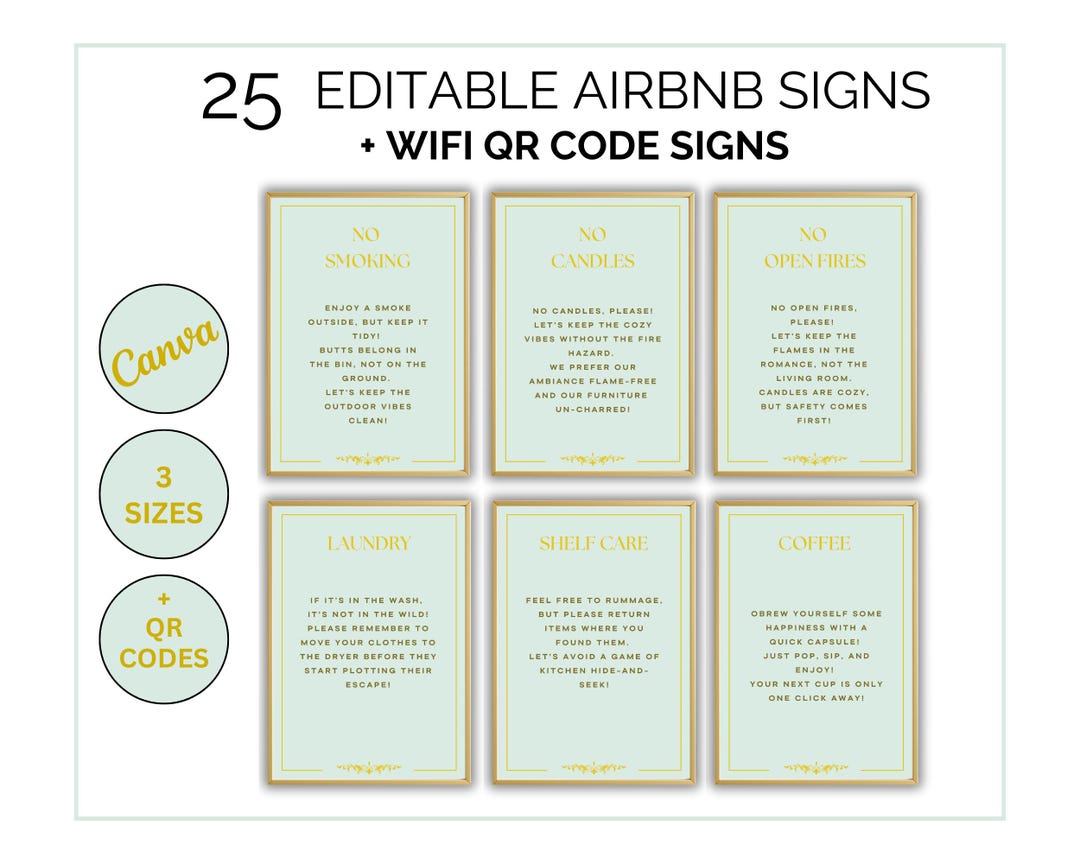 Airbnb QR Code Signs | Wifi Sign | Wifi Password Sign| QR Code | Safety ...