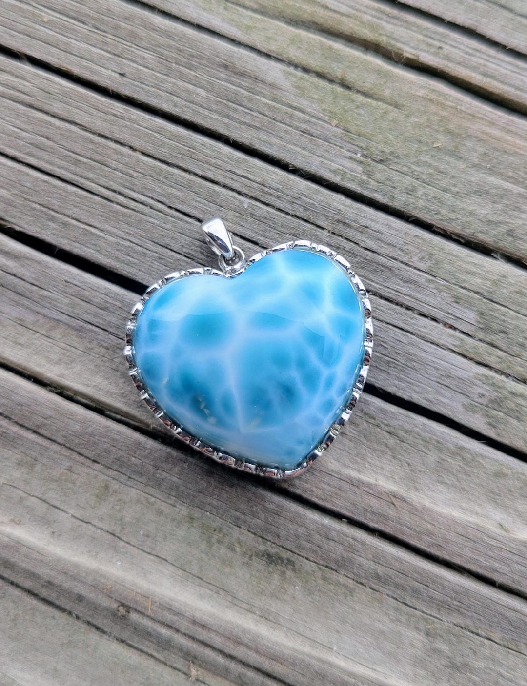 Heart-shaped Larimar Pendant With Unique Hearts Crown Setting 925 ...