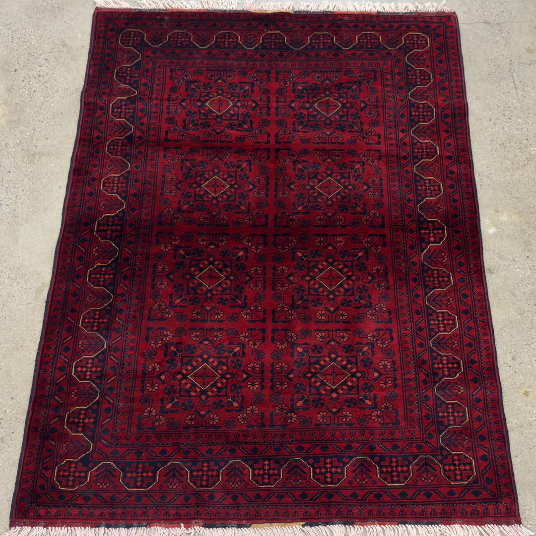 4x6 Beautiful Vintage Khal Mohammadi Rug - Burgundy Red Bokhara Rug ...