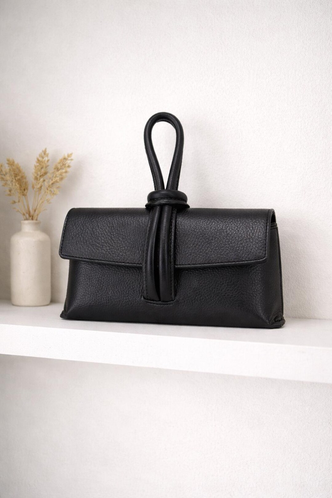 Mini Leather Clutch With Loop Handle – Italian Calfskin Crossbody Bag ...