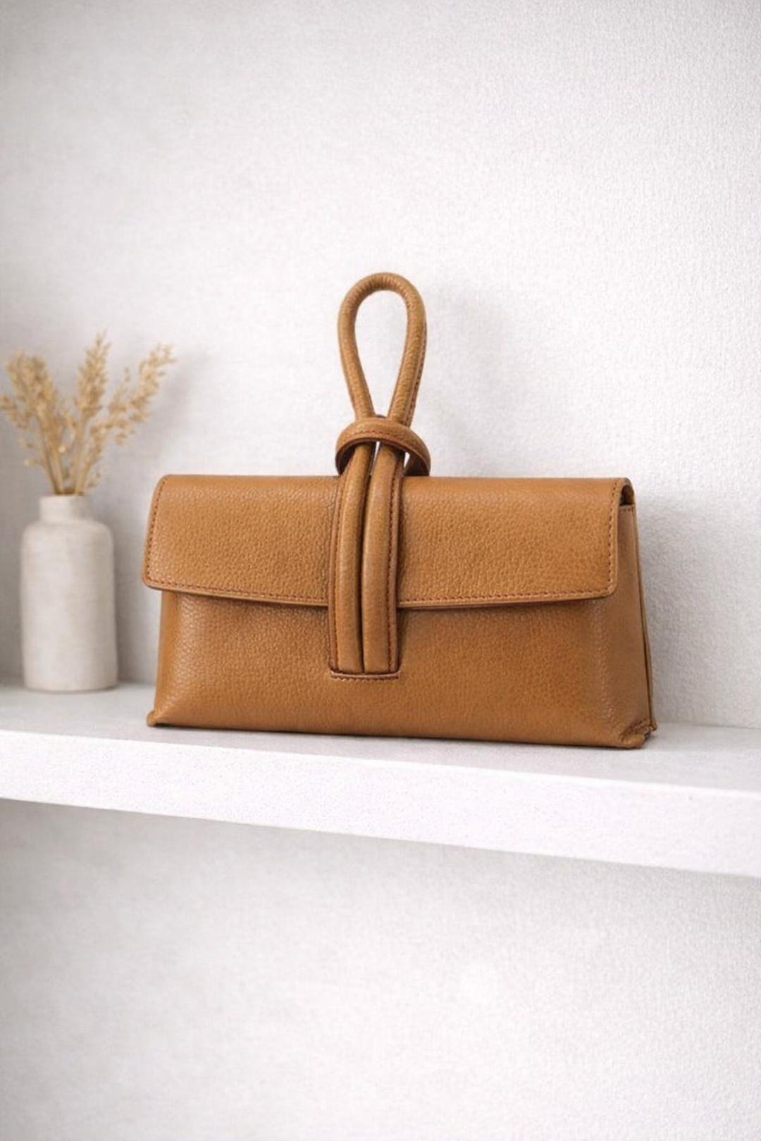 Italian Leather Clutch With Loop Handle – Brown Crossbody Bag - Etsy