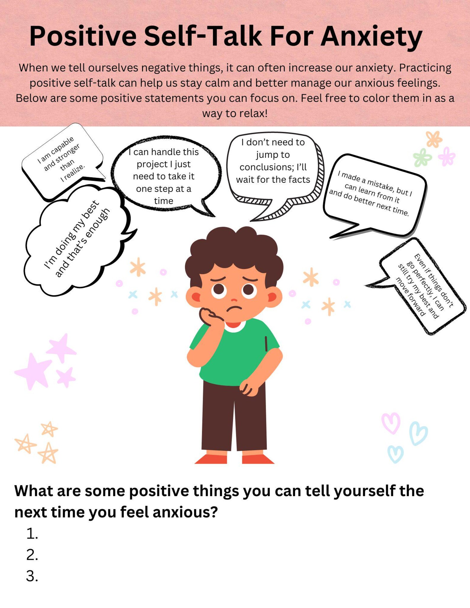 Digital Download of This Positive Self-talk for Anxiety Worksheet ...